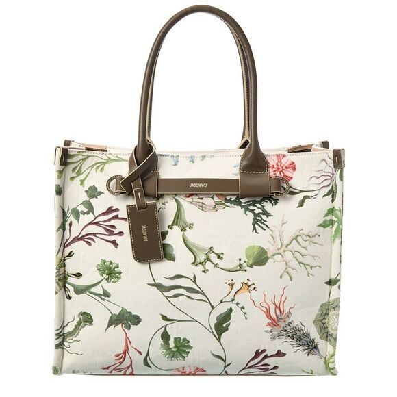 Jason Wu | Bags | Jason Wu Printed Canvas Leather Tote Green | Poshmark